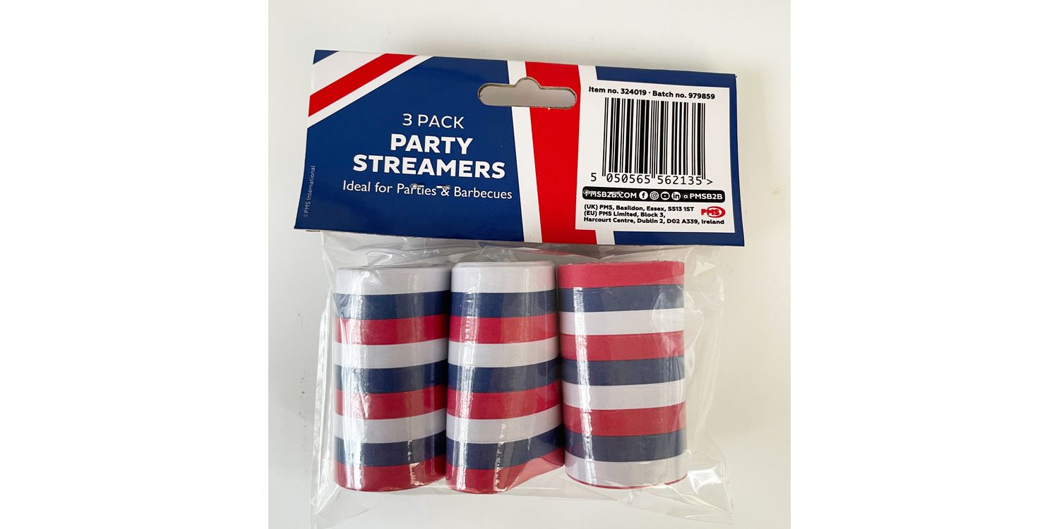 Union Jack Paper Streamers Pack of 3 only £1.00